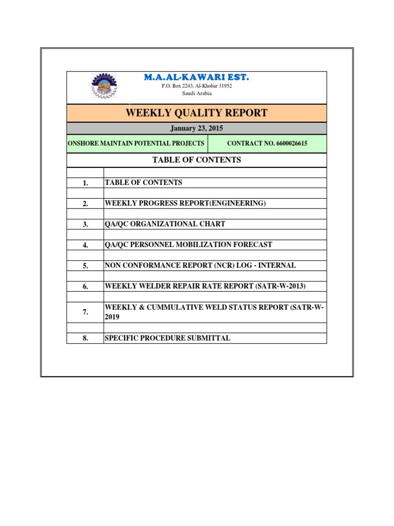 WEEKLY QUALITY REPORT-January. 23, 2015 PDF | PDF | Electric Heating ...