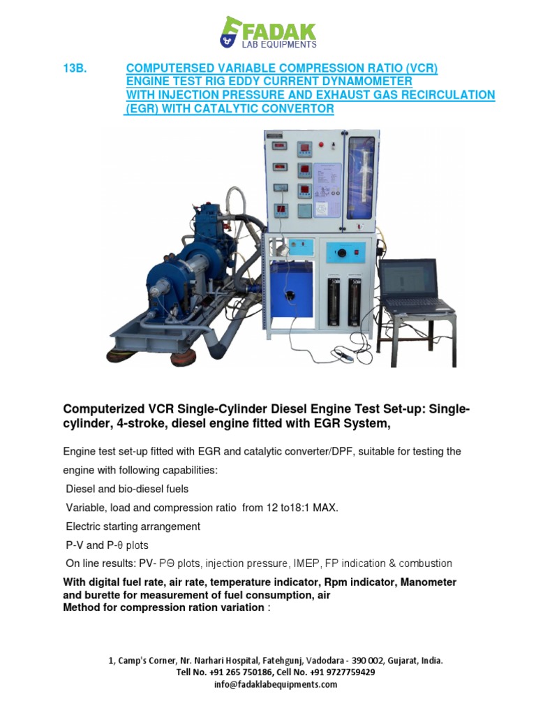 Single Cylinder Diesel Engine Test Rig with Variable Compression Ratio ...