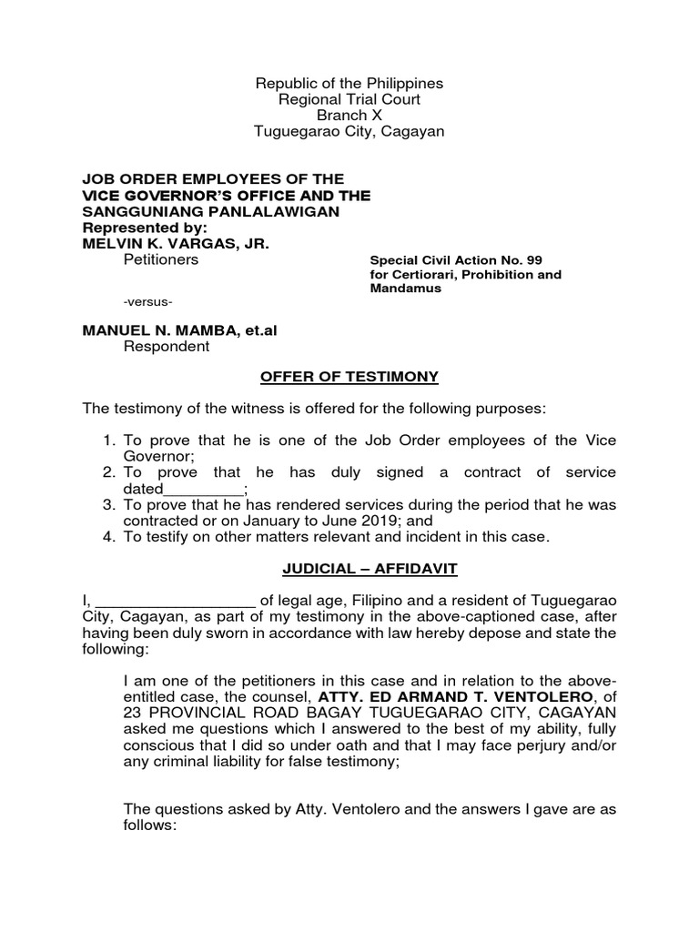 Judicial Affidavit of JO | PDF | Affidavit | Perjury