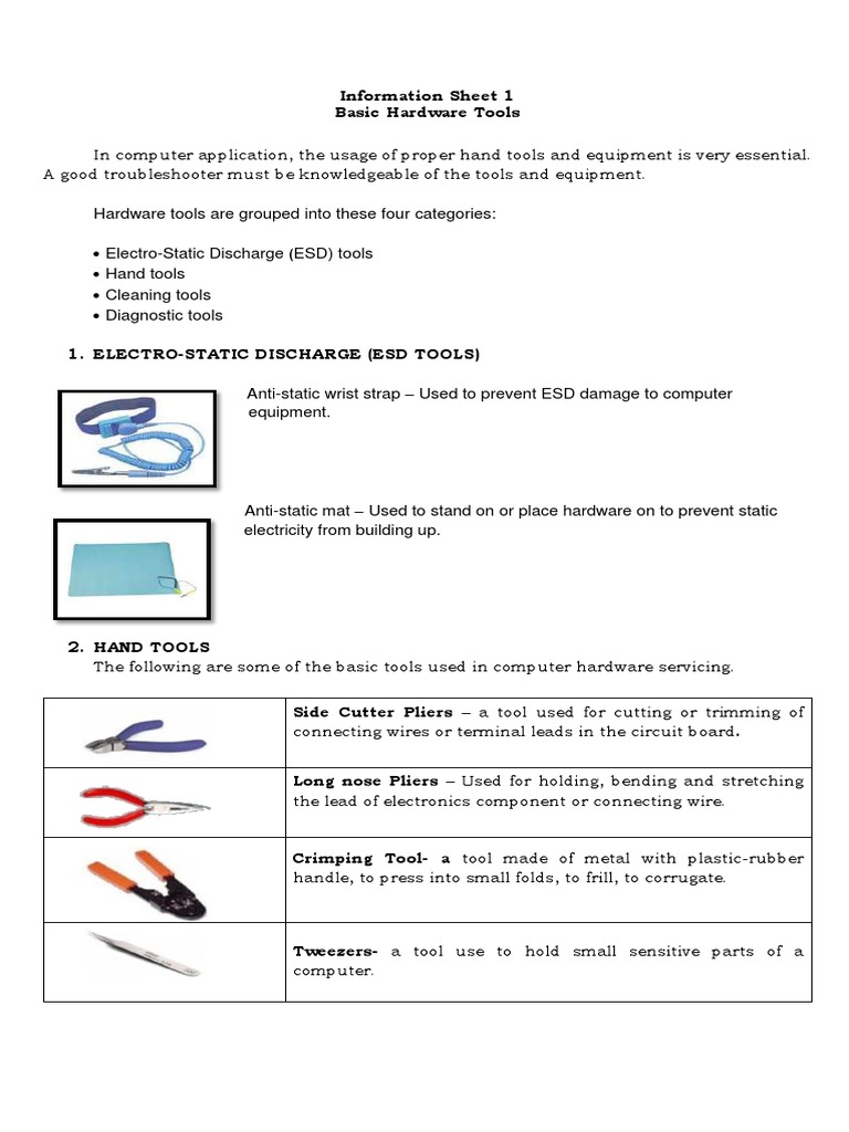 Information Sheet 1-Hardware Tools | PDF | Electrostatic Discharge ...