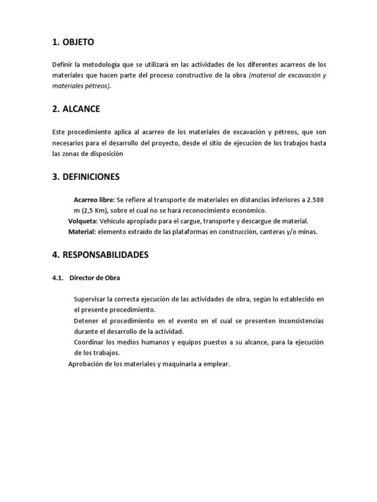 Metodología para Acarreo de Materiales | PDF | Excavación (Arqueología ...
