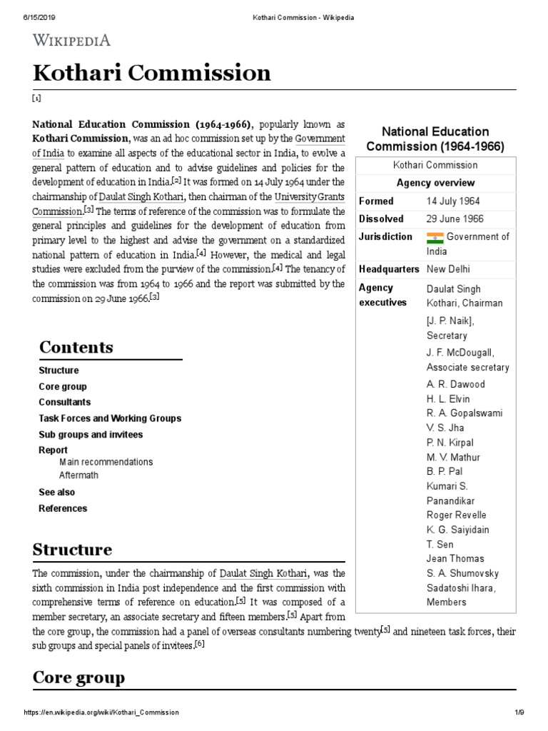 Kothari Commission - Wikipedia | PDF | Learning | Academia