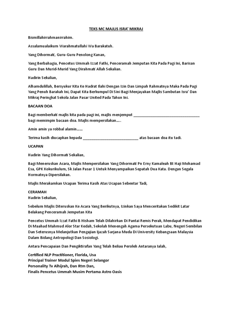 Teks MC Majlis Isra | PDF