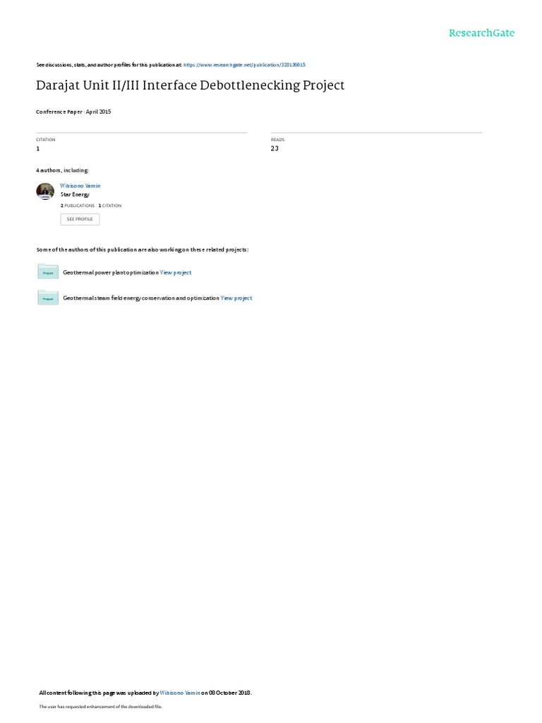 Darajat Unit II/III Interface Debottlenecking Project: April 2015 | PDF ...