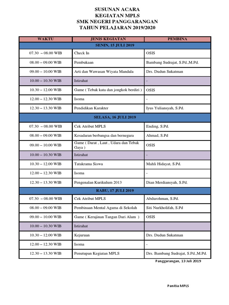 Susunan Acara MPLS | PDF