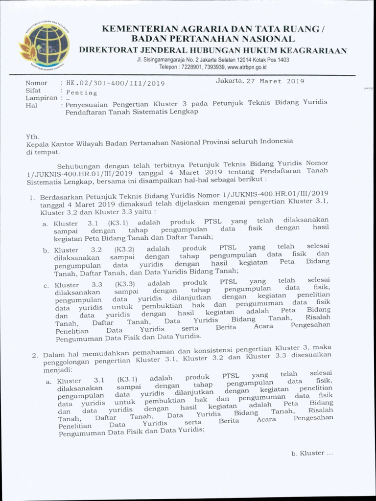 Se Dirjen HHK Penyelesaian k3 PTSL 2019 | PDF