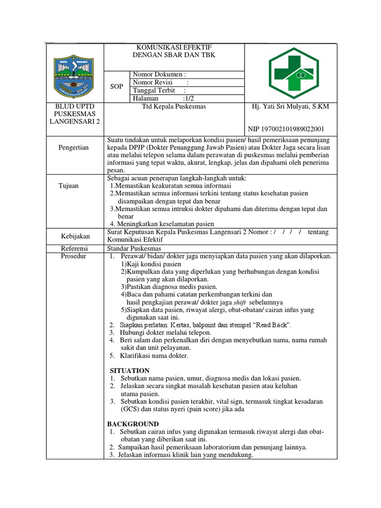 Sop Komunikasi Efektif Dengan Sbar TBK Ok | PDF