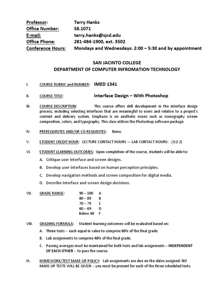 IMED 1341 - Interface Design With Photoshop - Syllabus | PDF | Text ...