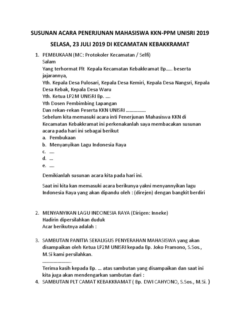 Susunan Acara Penerjunan Mahasiswa KKN | PDF