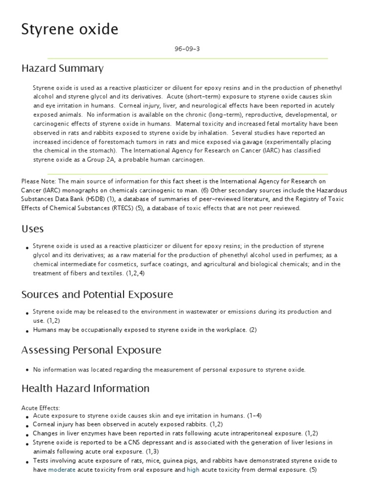 Styrene Oxide Uses | PDF | Carcinogen | Toxicity