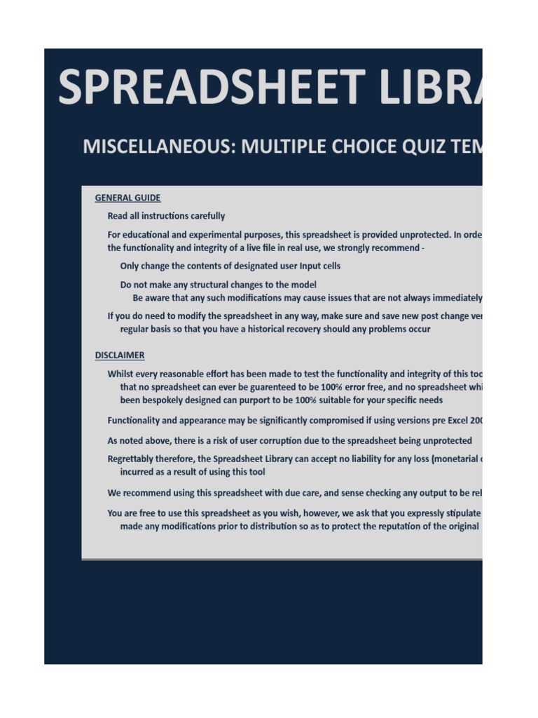 Misc - Multiple Choice Quiz Template | Download Free PDF | Spreadsheet ...