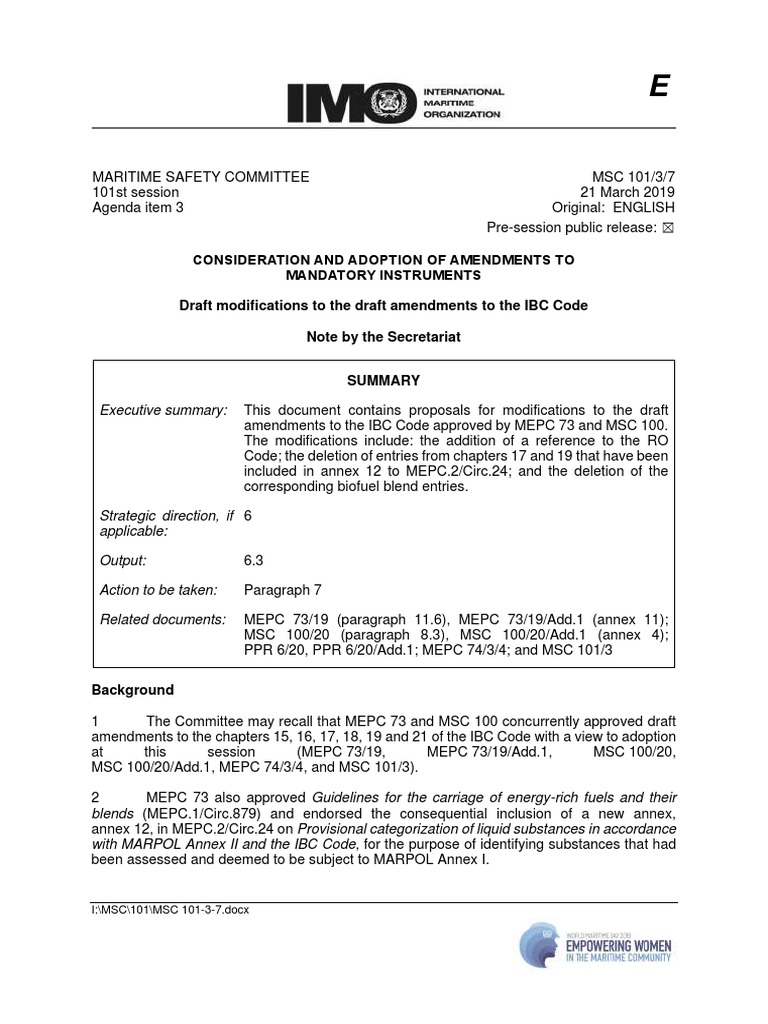 MSC 101-3-7 - Draft Modifications To The Draft Amendments To The IBC ...
