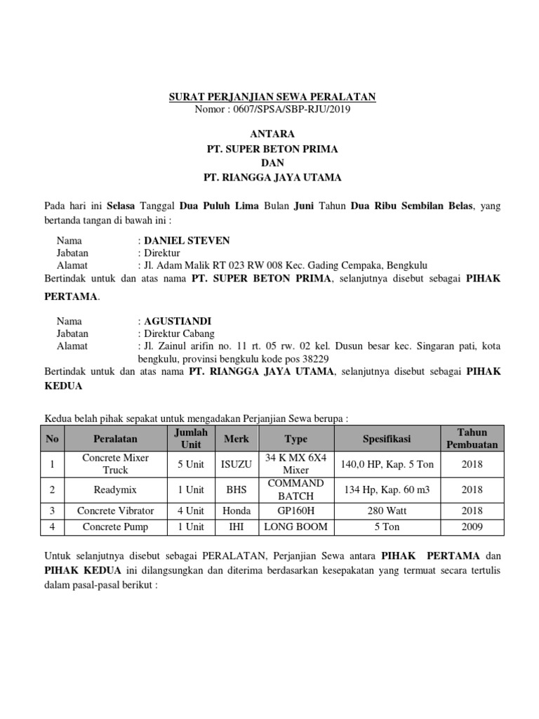 Contoh Surat Sewa Peralatan | PDF