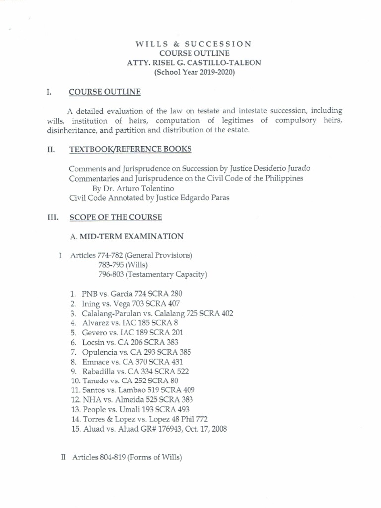 Wills and Succession Syllabus Bedan Prayer | PDF