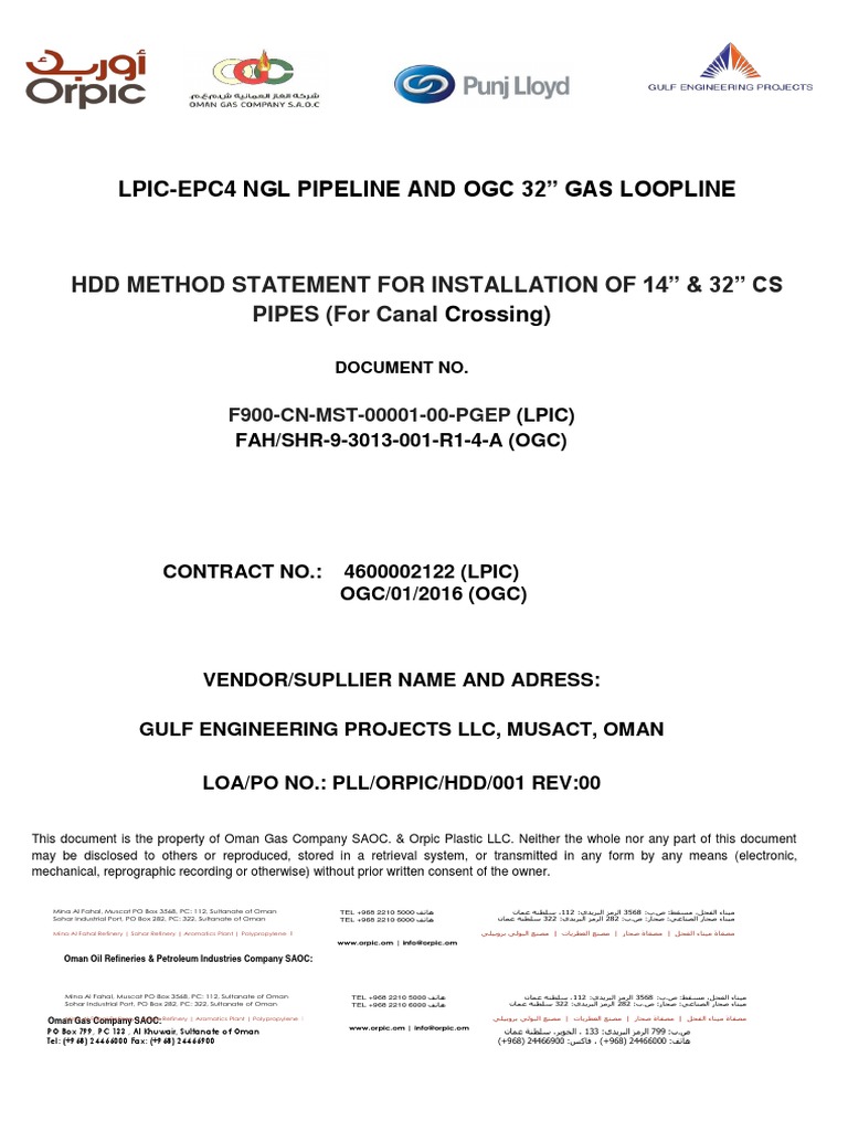 F900 CN MST 00001 00 Method Statement HDD Canal Crossing | PDF ...