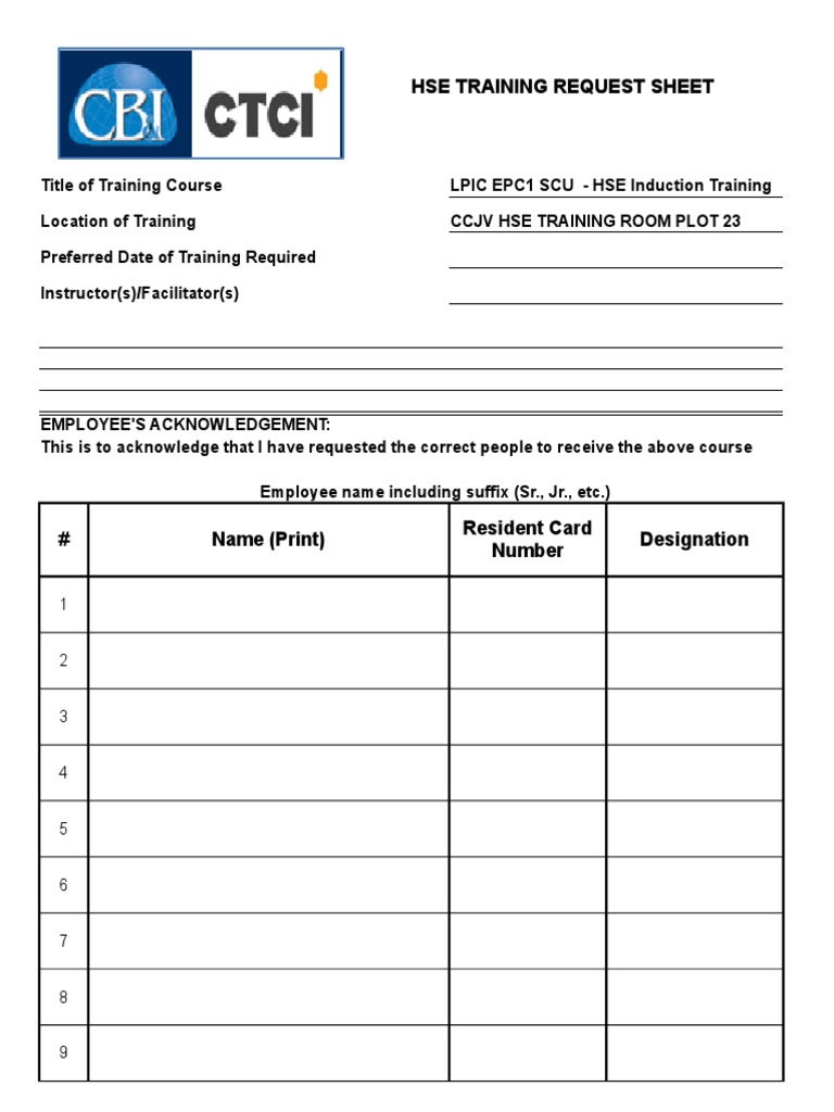 HSE Training Attendance Request Template | PDF | Document | Written ...