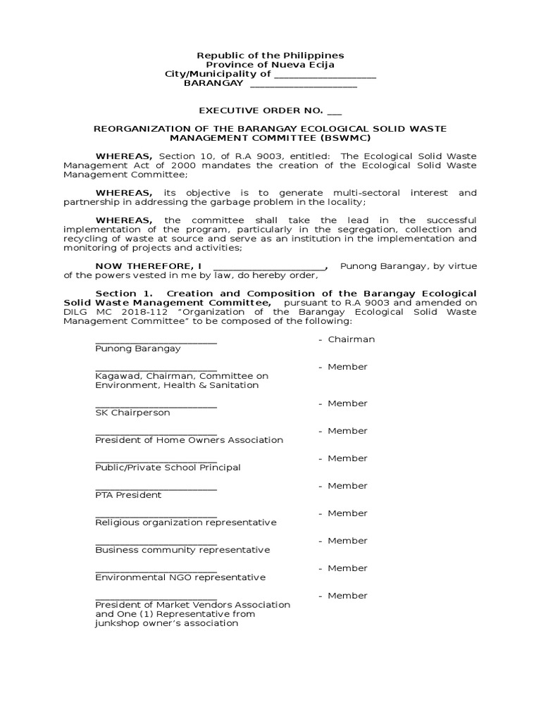 Executive Order - Beswmc | Waste Management | Municipal Solid Waste