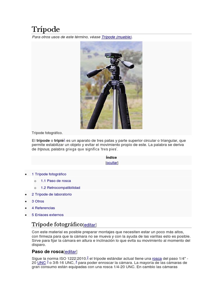 Definición y usos del trípode | PDF | Trípode (fotografía ...