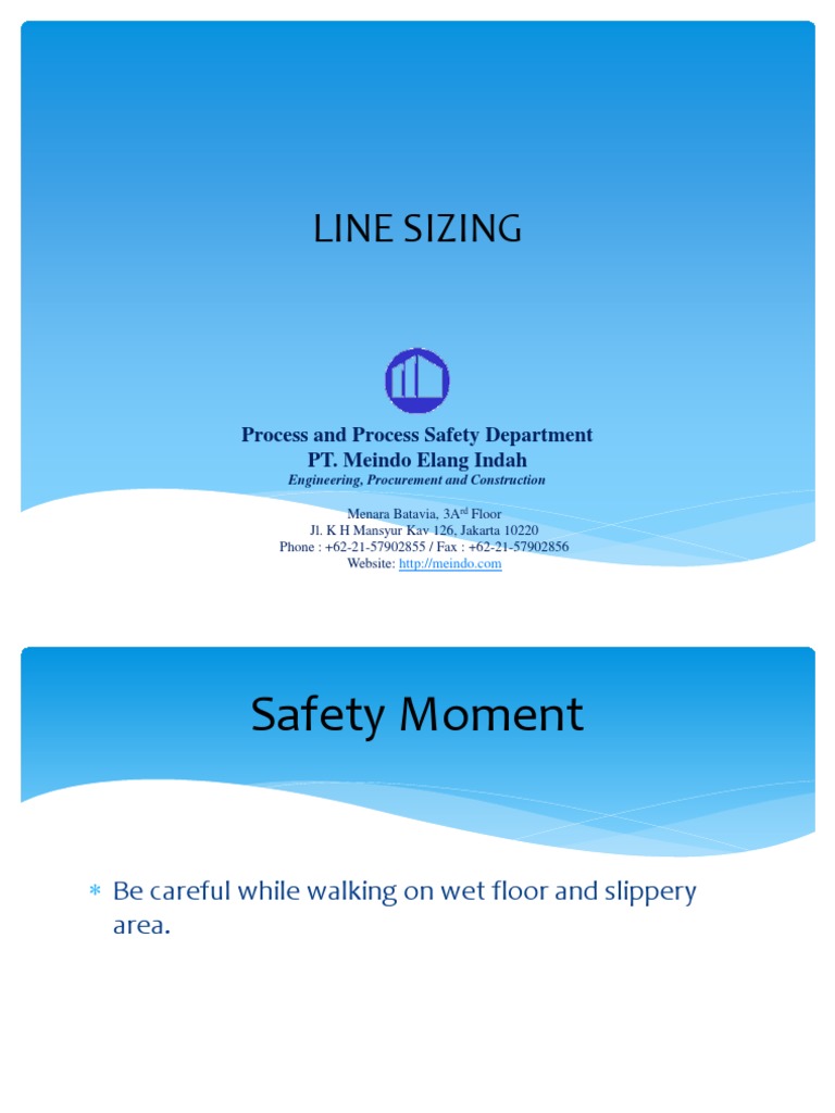 Line Sizing: Process and Process Safety Department PT. Meindo Elang ...