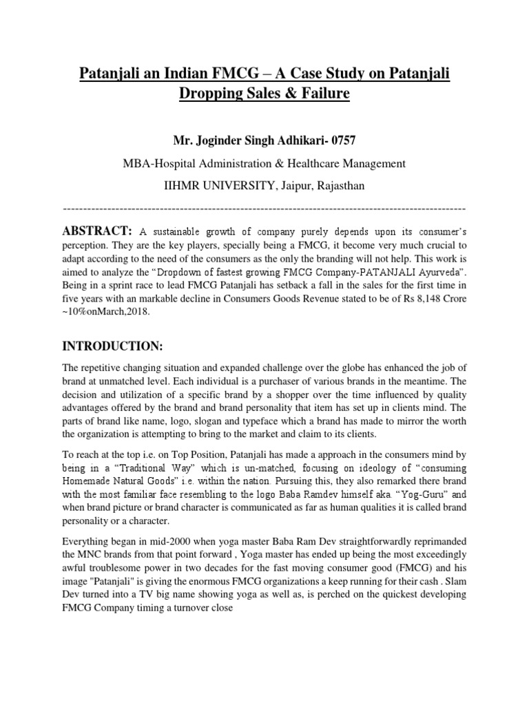 Case Study - Patanjali Failure | PDF | Brand | Health Care