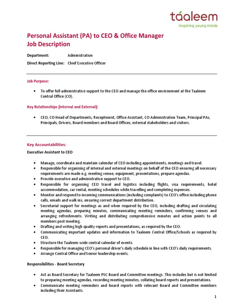 PA To CEO and Office Manager | PDF | Secretary | Chief Executive Officer
