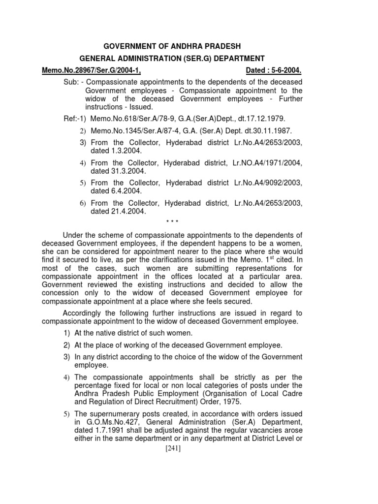 Appointment On Compassionate GroundsMemo - No.28967 | PDF | Government ...