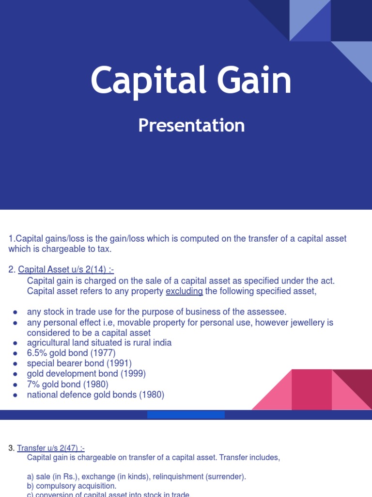 Capital Gain: Presentation | Capital Gains Tax | Mergers And Acquisitions