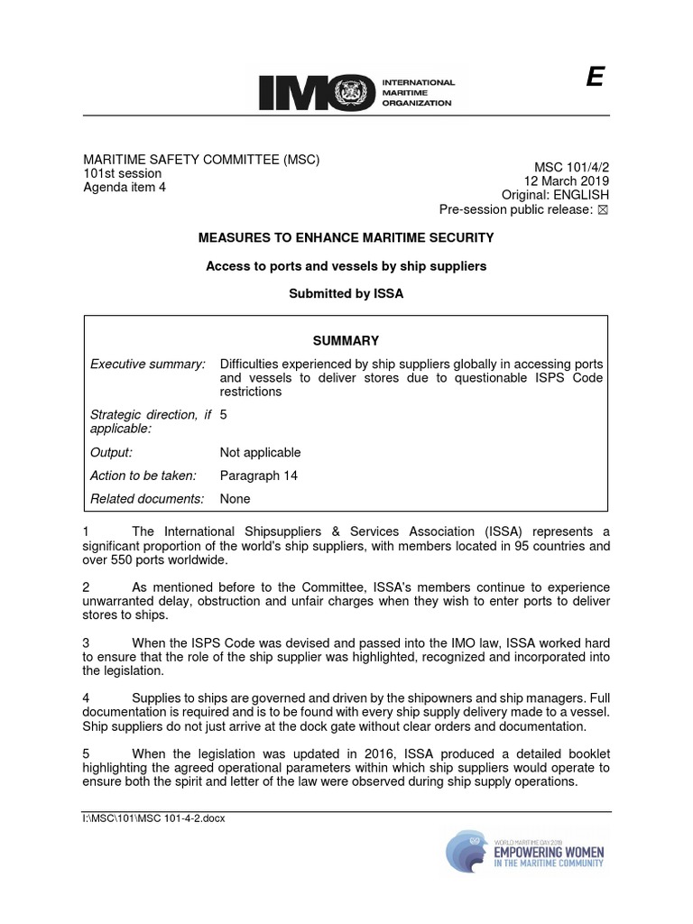 MSC 101-4-2 - Access To Ports and Vessels by Ship Suppliers (ISSA ...