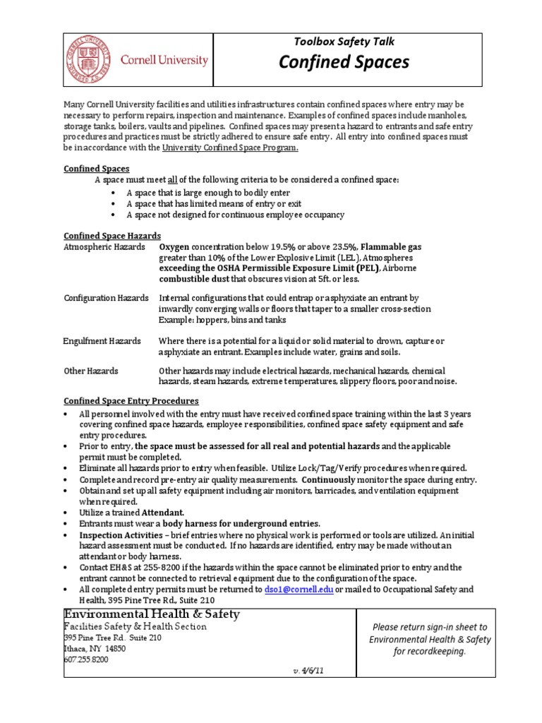 Confined Spaces Toolbox Talk | PDF | Safety | Prevention