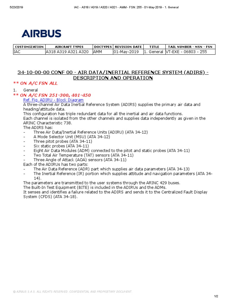 34-10-00-00 Conf 00 - Air Data/Inertial Reference System (Adirs ...