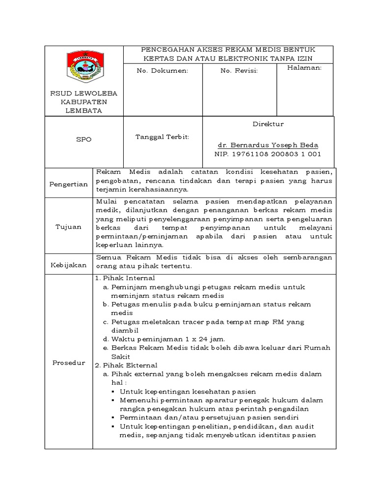 Sop Pencegahan Akses Penggunaan RM Bentuk Kertas Dan Elektronik | PDF ...