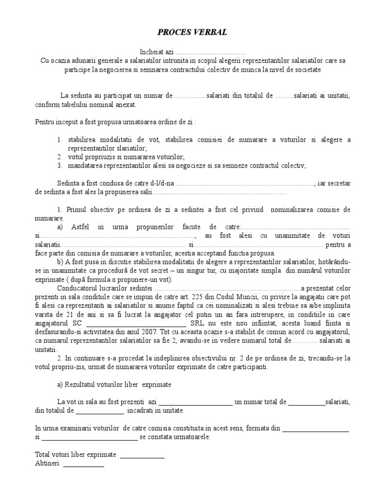 PV Adunare Generala Desemnare Reprezentanti Ai Salariatilor | PDF