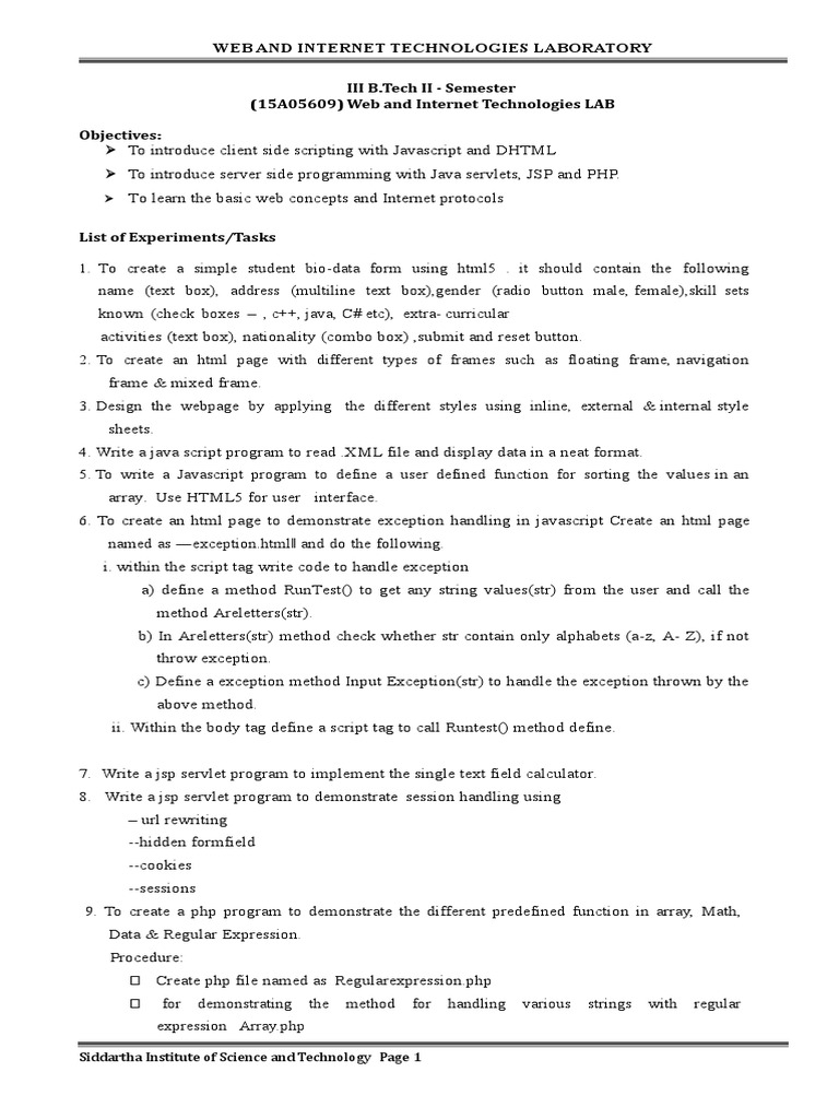WT Lab Manual | Download Free PDF | Xml Schema | Dynamic Web Page