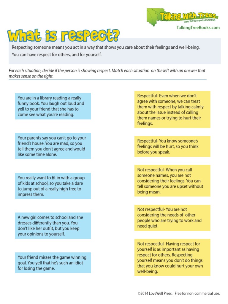 Character Ed Worksheet What Is Respect PDF | PDF