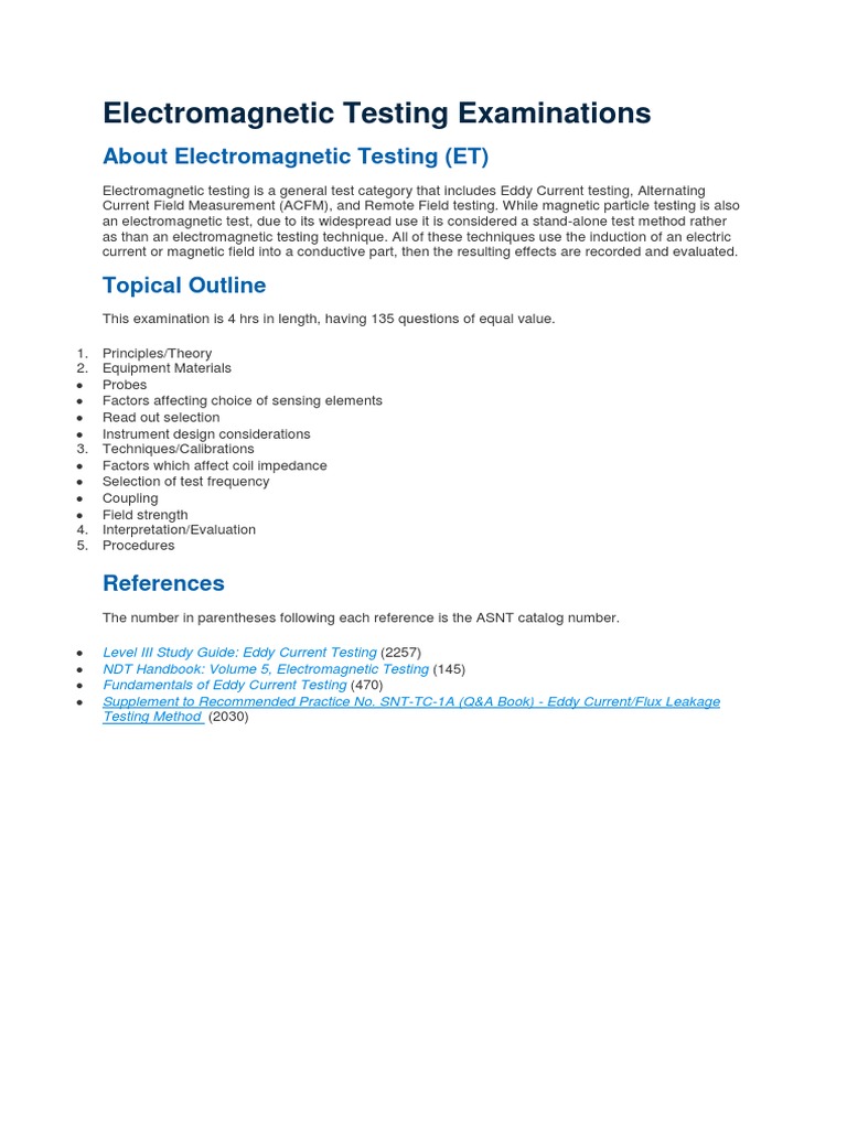 Electromagnetic Testing Examinations | PDF