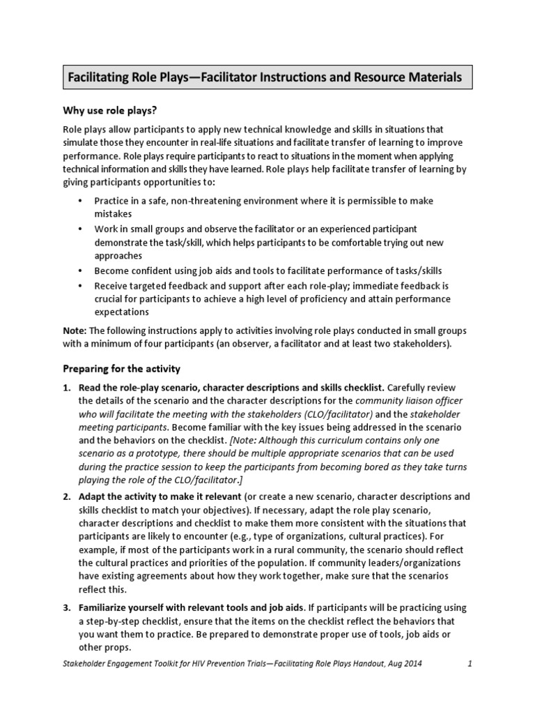 Facilitating Role Plays-Facilitator Instructions and Resource Materials ...