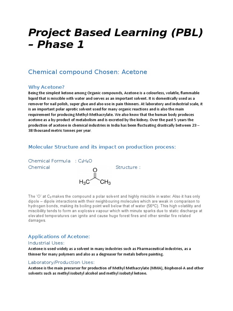 Project Based Learning (PBL) - Phase 1: Chemical Compound Chosen ...