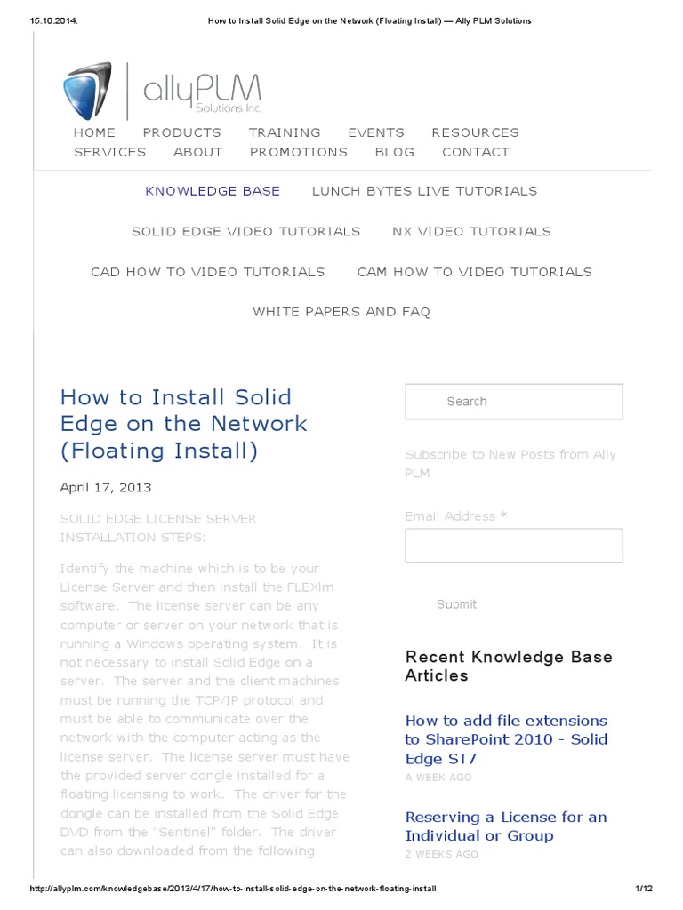 How To Install Solid Edge On The Network (Floating Install) - Ally PLM ...