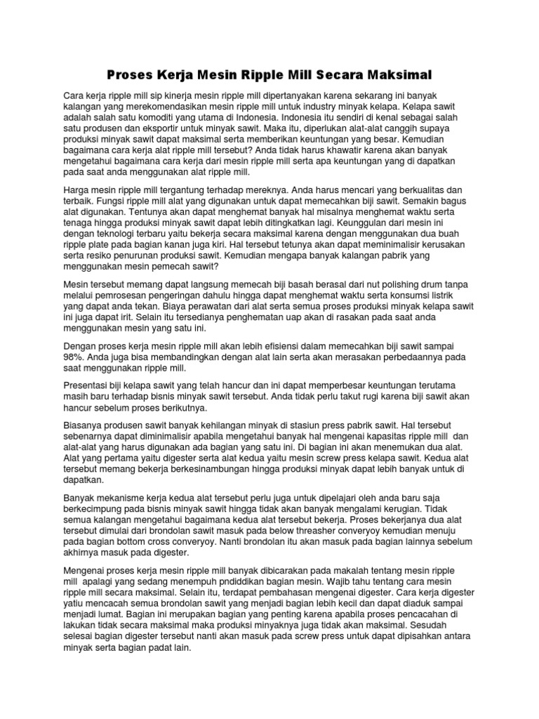 Proses Kerja Mesin Ripple Mill Secara Maksimal | PDF