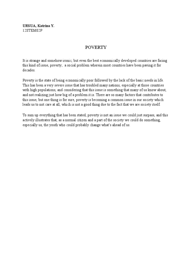 Poverty Essay | PDF | Poverty | Poverty & Homelessness