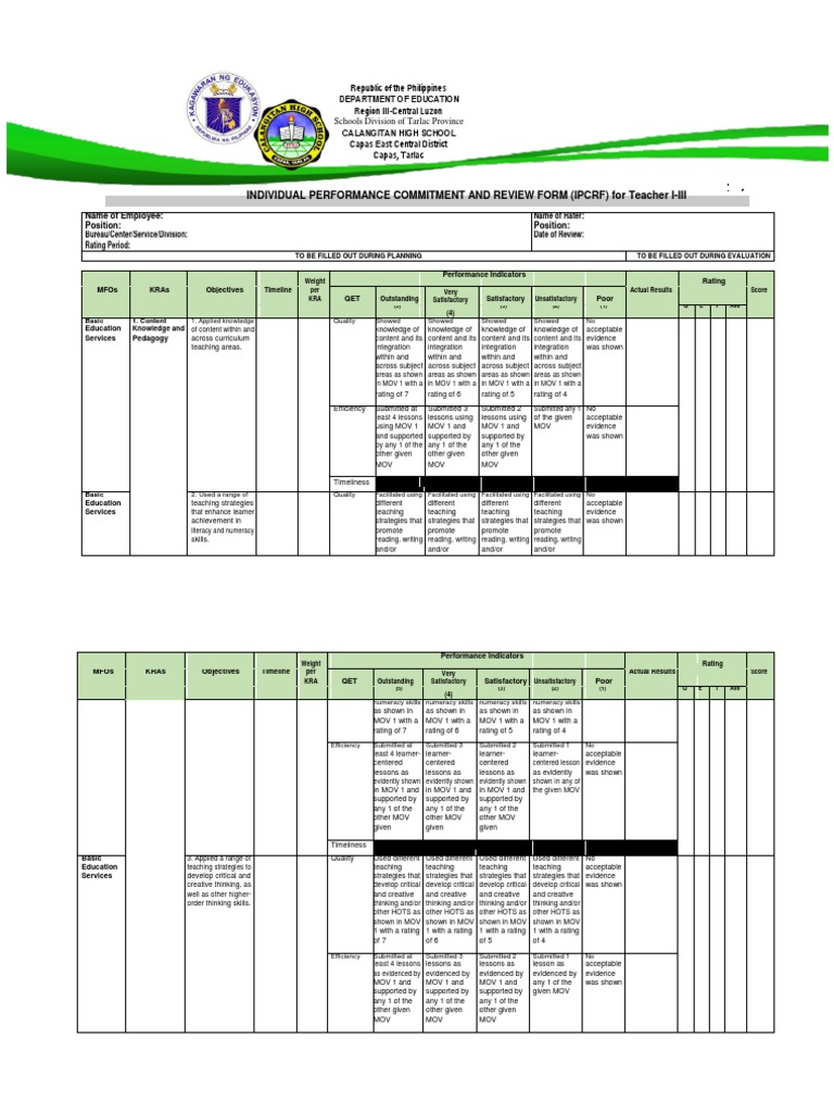 Individual Performance Commitment and Review Form | PDF | Learning ...