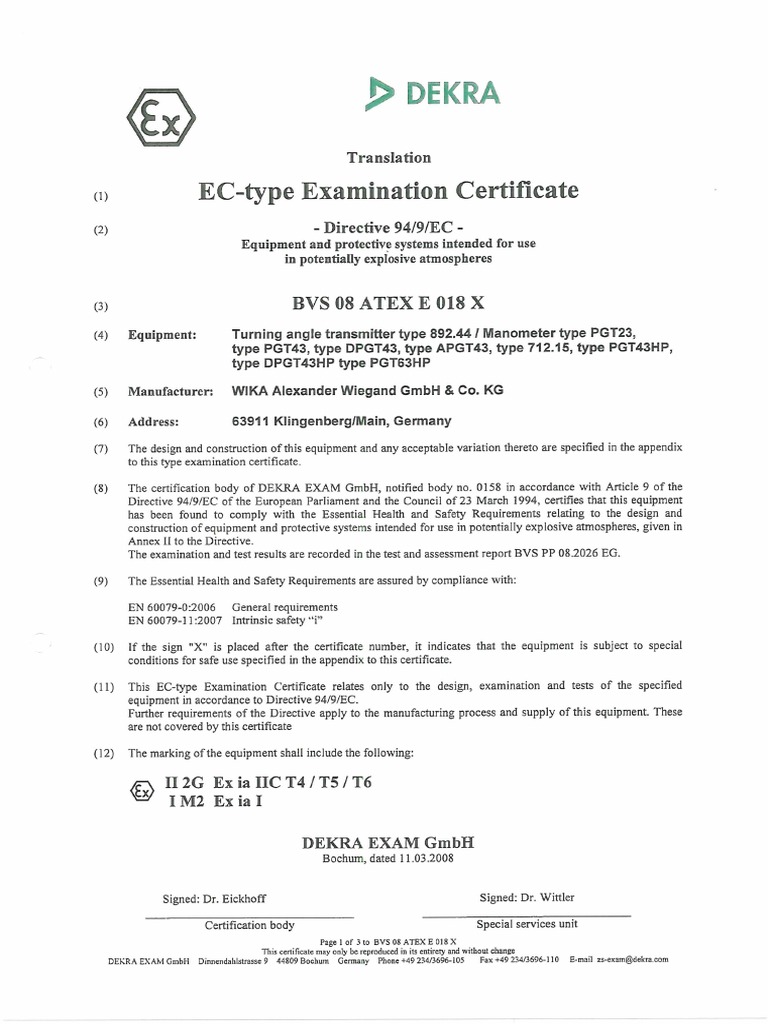 13AR-01255-20080609-ATEX-BVS 08 ATEX E 018 X en | PDF