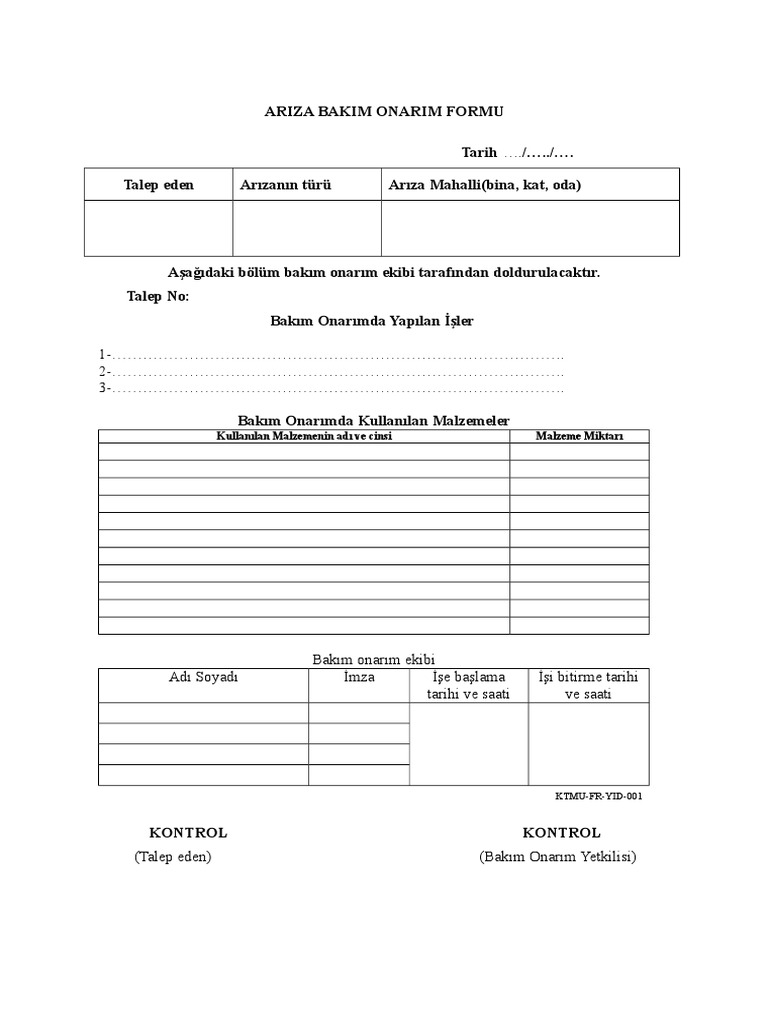 Ariza Bakim Onarim Formu | PDF
