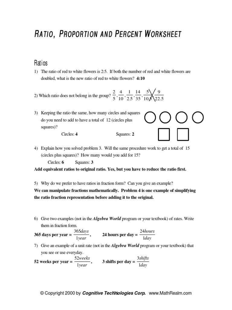 Ratios, Proportions, and Percents Answers | PDF | Ratio | Fraction ...