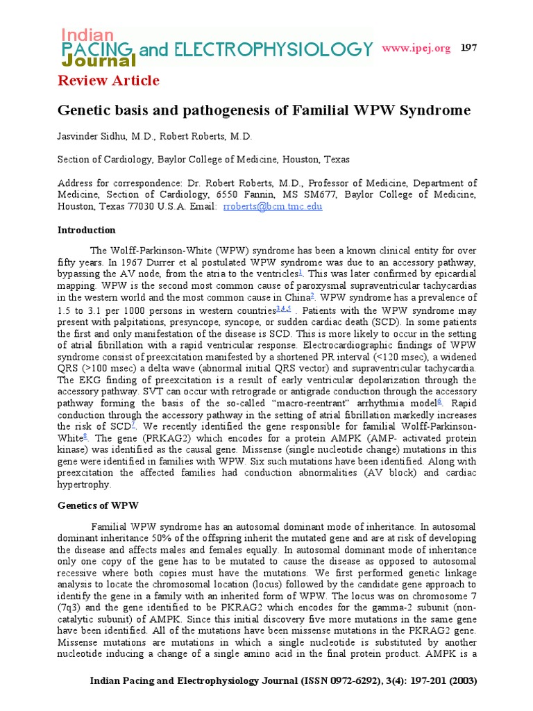 Genetic Basis and Pathogenesis of Familial WPW Syndrome: Review Article ...