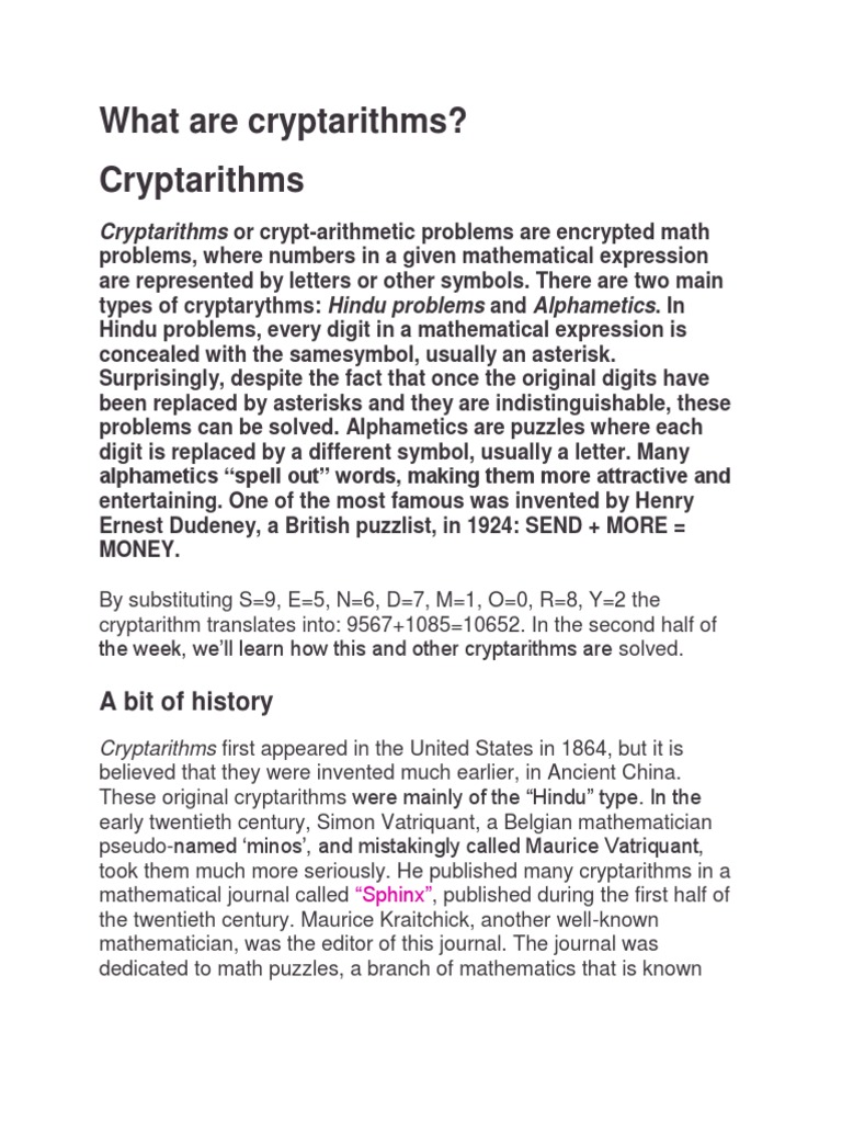 Cryptarithms Info1 | PDF | Logic | Teaching Mathematics