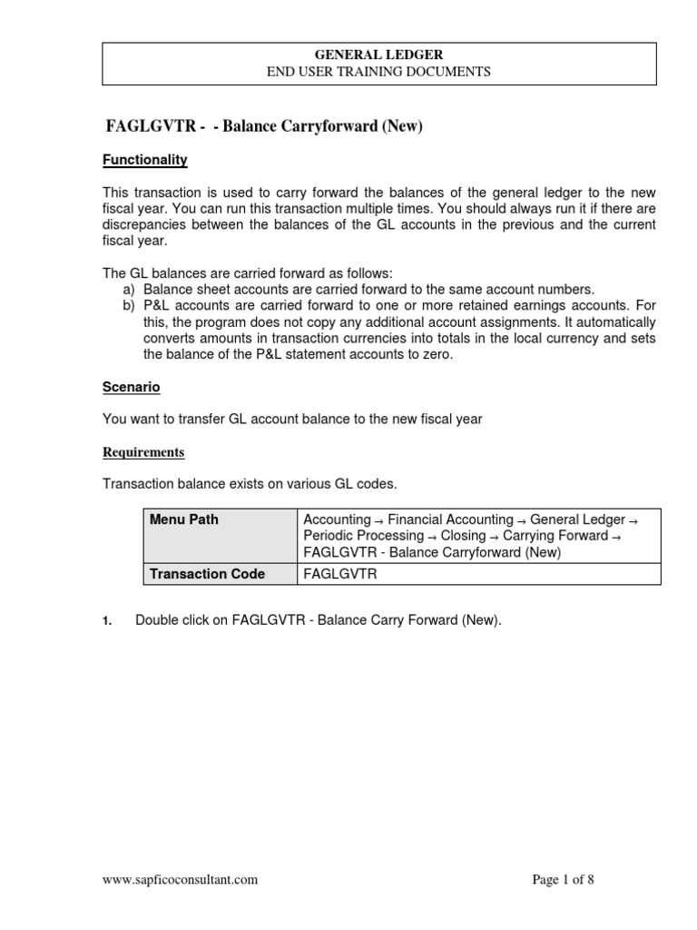 FAGLGVTR Balance Carry Forward of GL Accounts | PDF | Income Statement ...