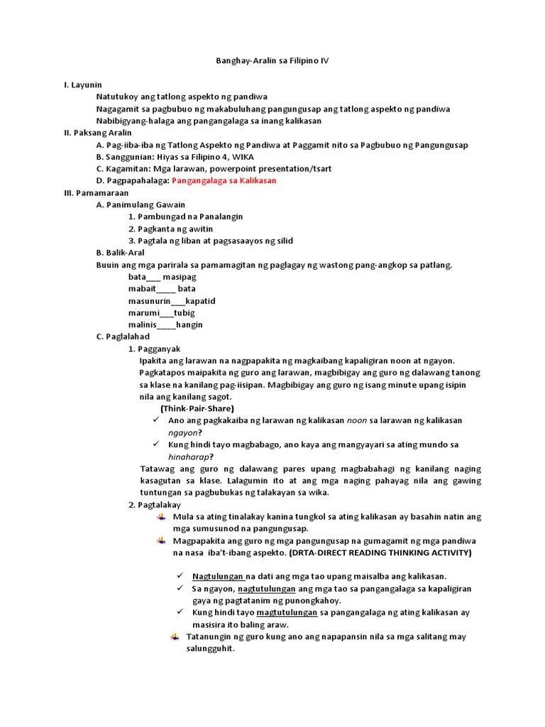 Banghay Aralin Sa Filipino IV | PDF