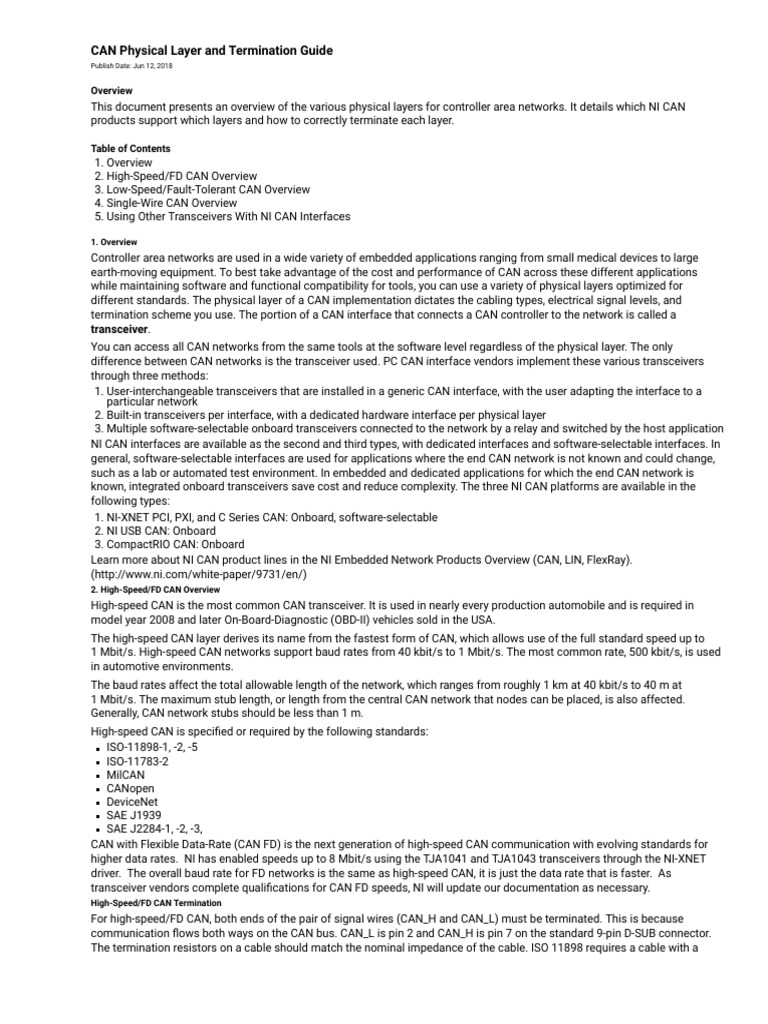 CAN Physical Layer and Termination Guide - National Instruments | PDF ...