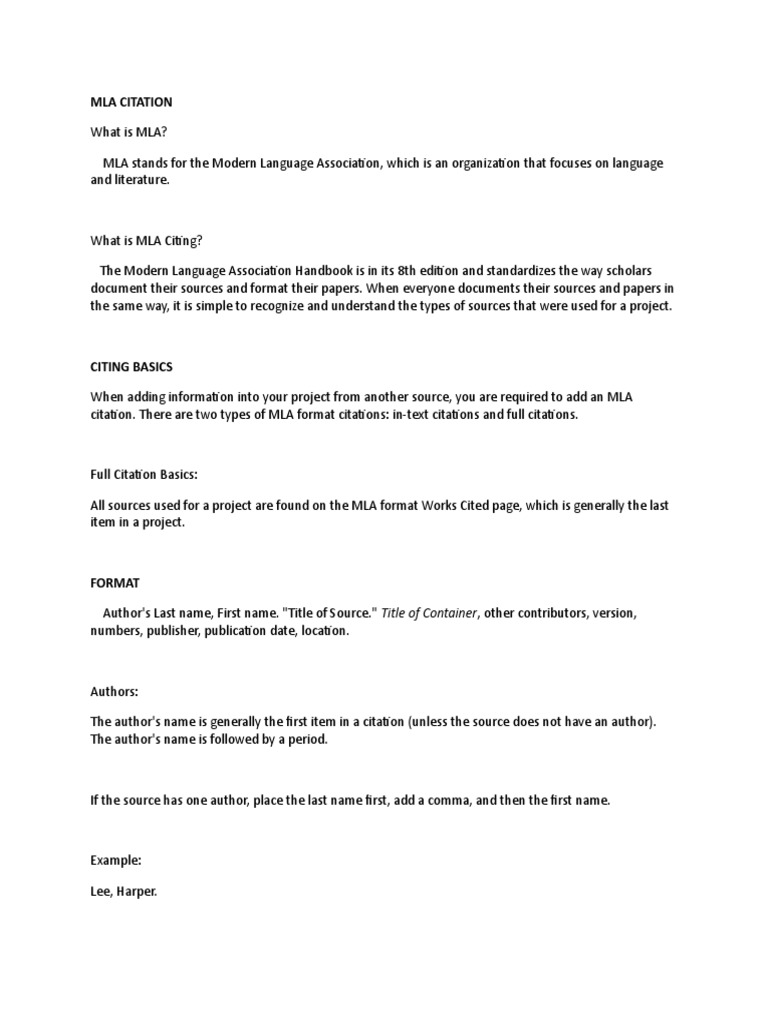 MLA Citation Guide: Basics & Format | PDF